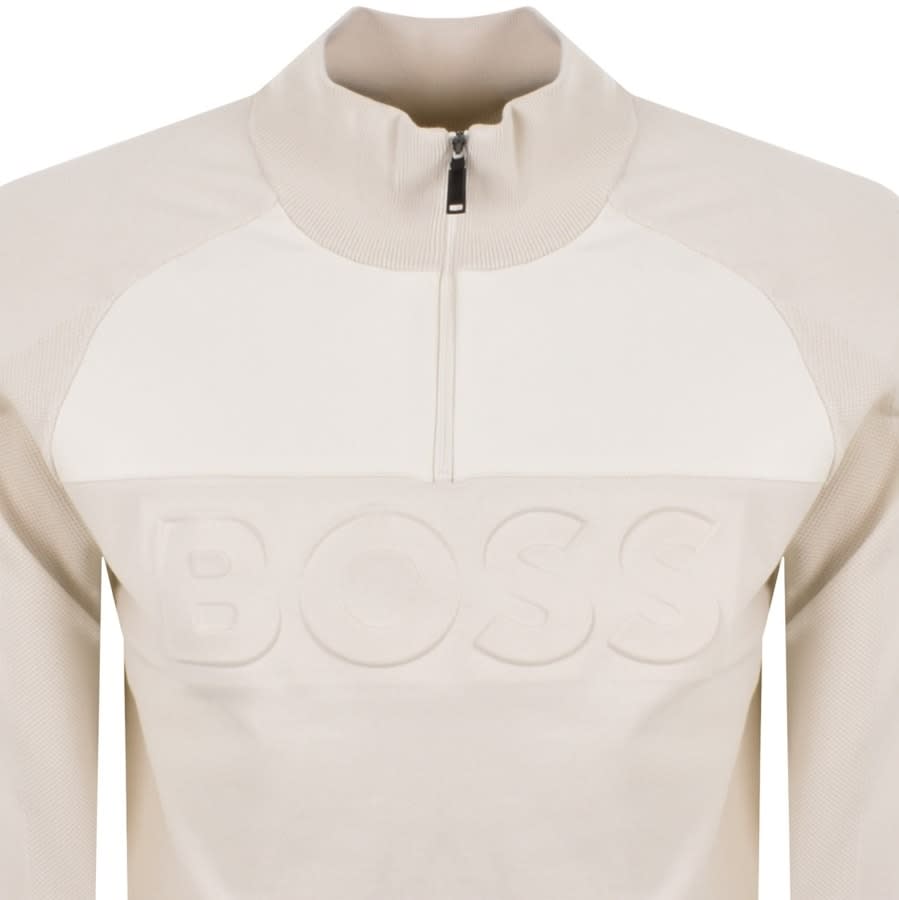 BOSS Half Zip Zine Knit Jumper Cream | Mainline Menswear