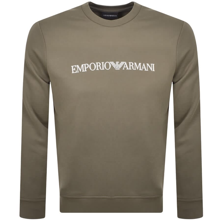 Emporio Armani Crew Neck Logo Sweatshirt Khaki | Mainline Menswear