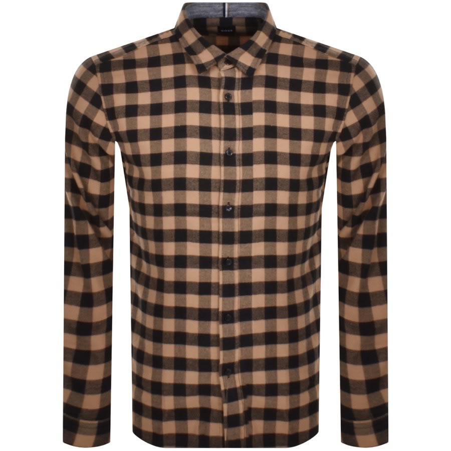 BOSS Liam 53P Long Sleeve Check Shirt Beige | Mainline Menswear