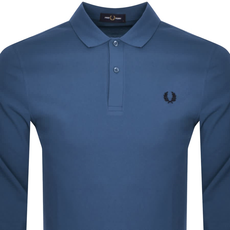 Fred Perry Long Sleeved Pique Polo T Shirt Blue | Mainline Menswear ...