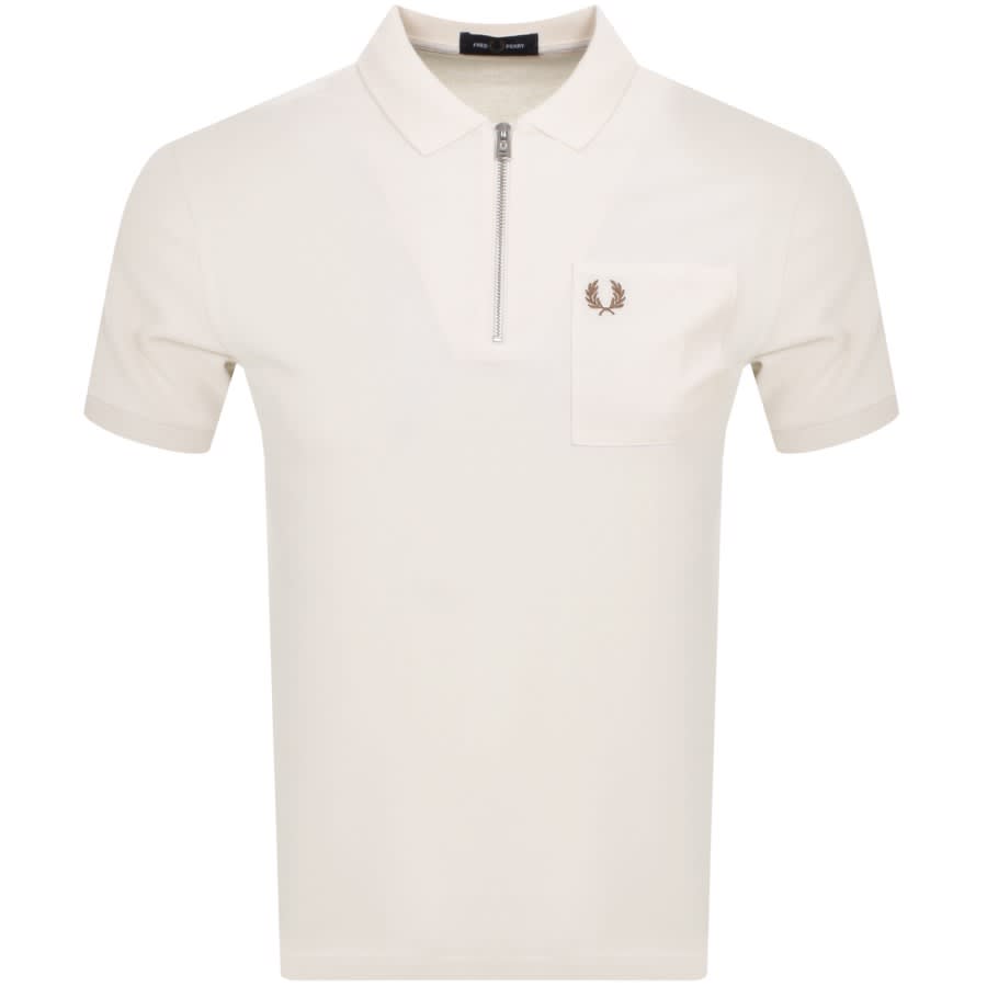 Fred Perry Textured Zip Neck Polo T Shirt Cream | Mainline Menswear ...