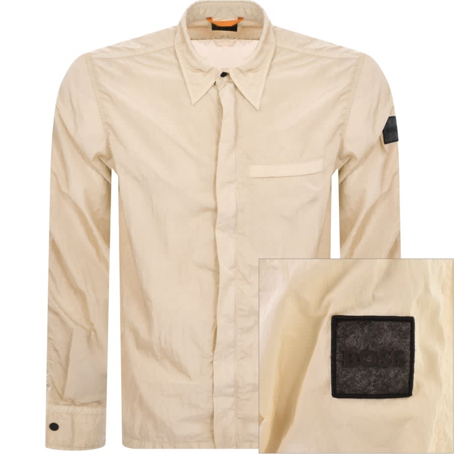 BOSS Laio Long Sleeve Overshirt Beige | Mainline Menswear United States