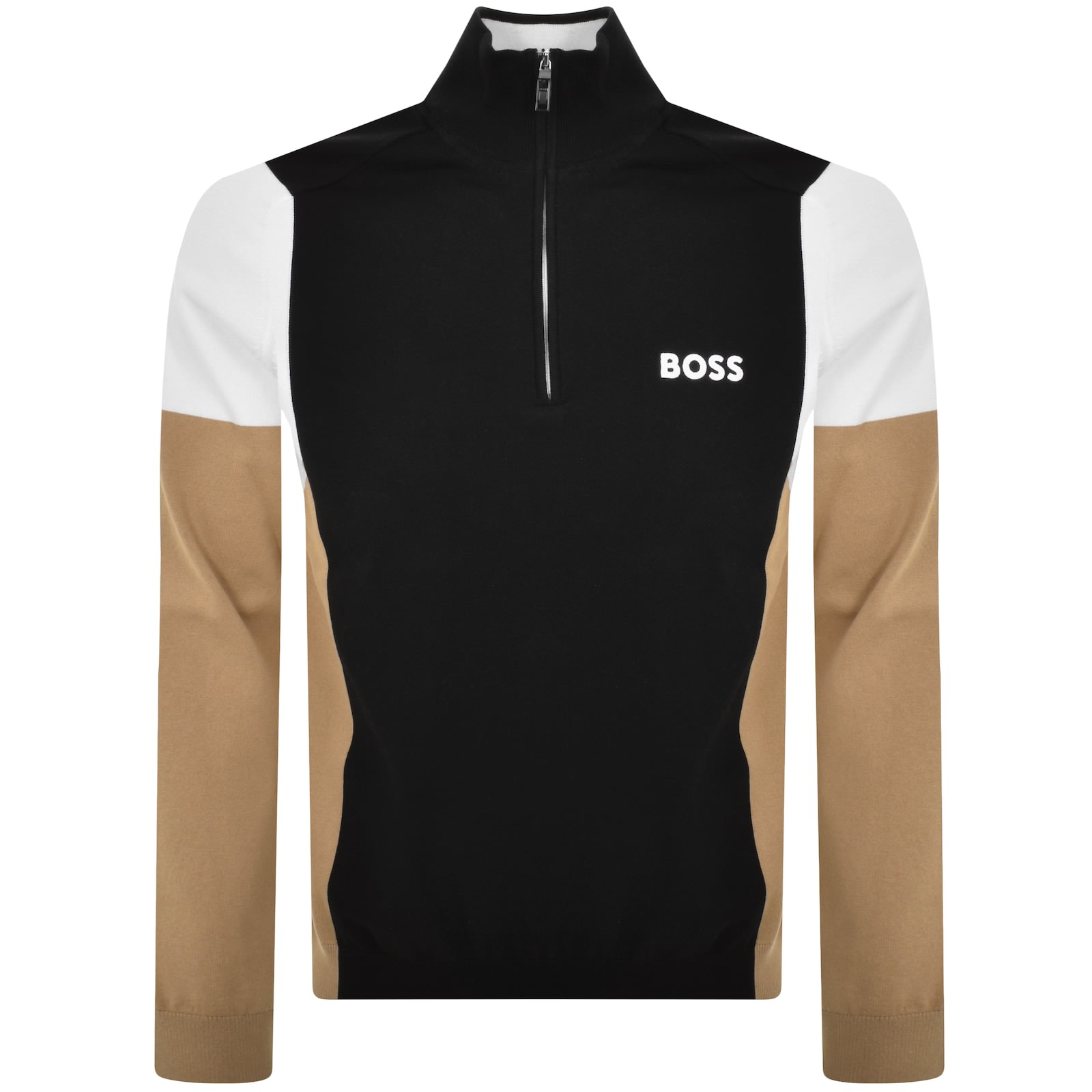 BOSS Zelchior Quarter Zip Knit Jumper Black | Mainline Menswear