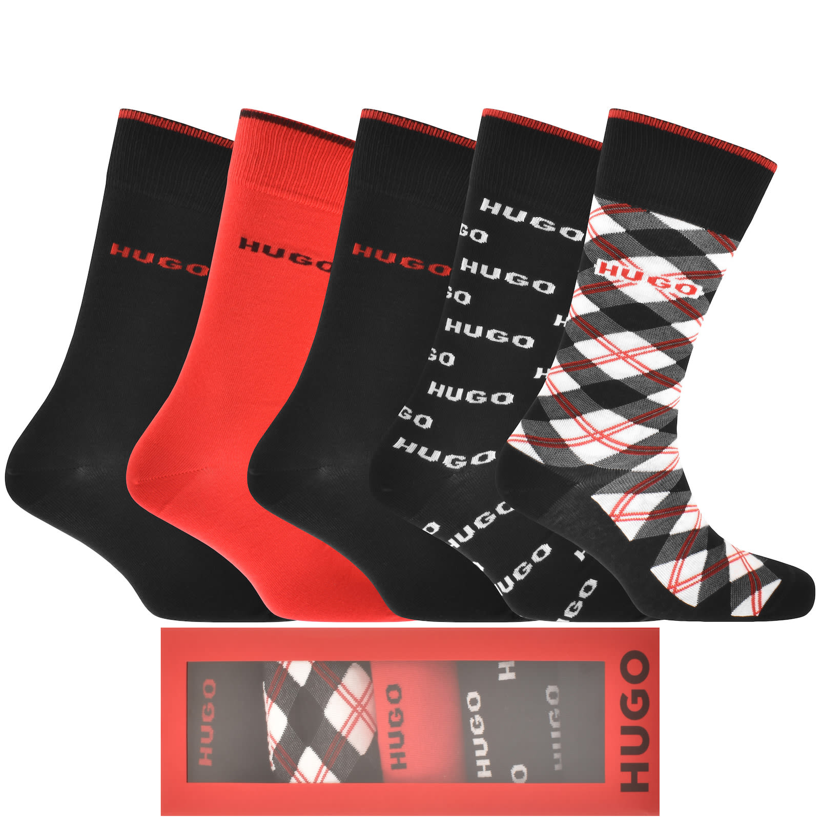HUGO 5 Pack Gift Set Logo Socks | Mainline Menswear