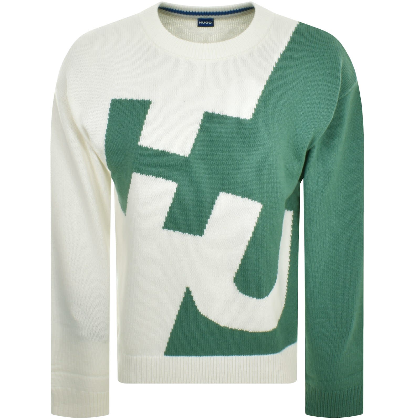 HUGO Blue Souso Knit Jumper White | Mainline Menswear
