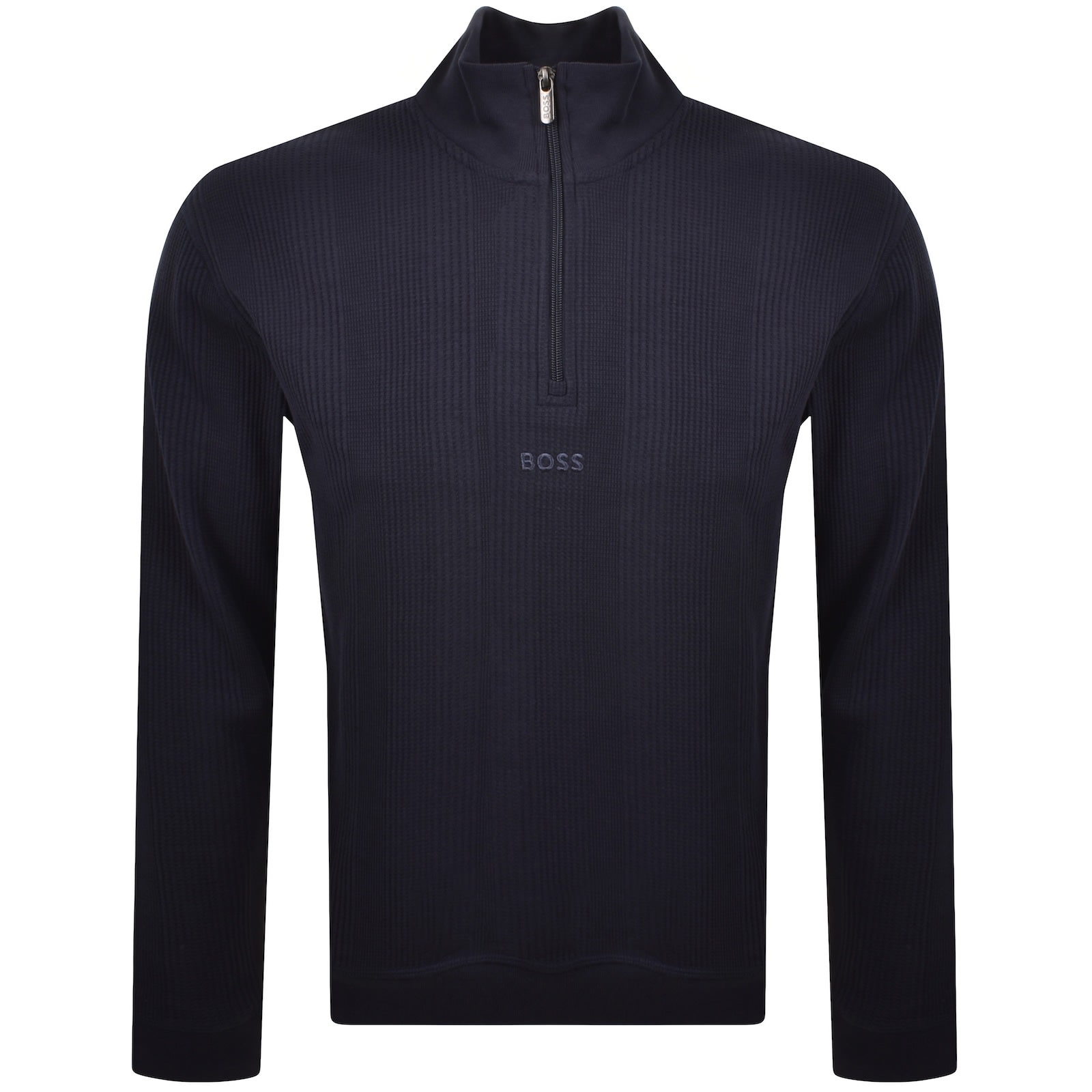 BOSS Waffle Structure Quarter Zip Sweatshirt Navy | Mainline Menswear