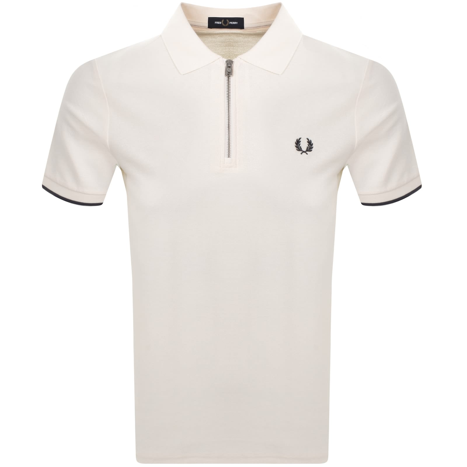 Fred Perry Zip Neck Crepe Polo T Shirt Ecru | Mainline Menswear