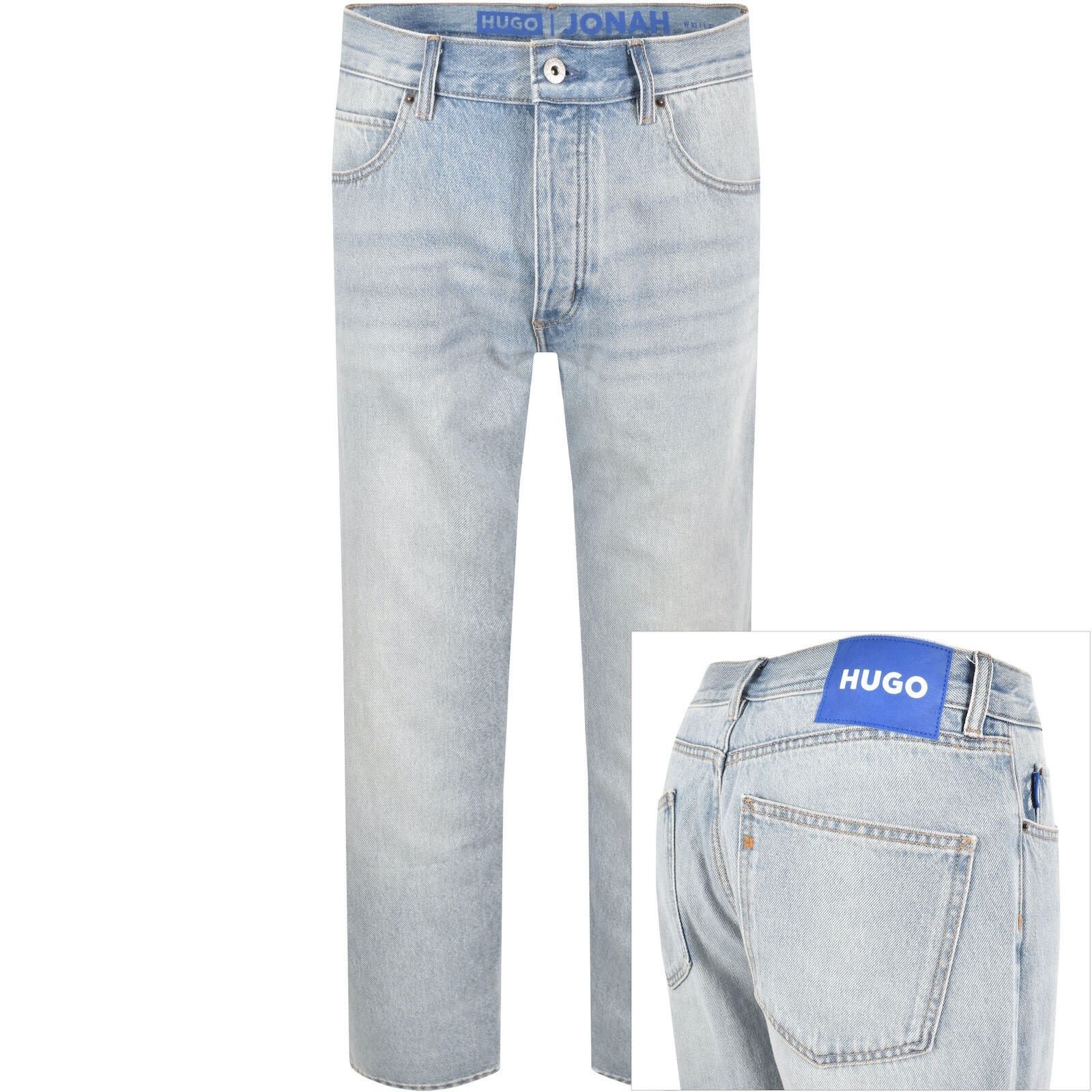 HUGO Blue Straight Fit Jonah Light Wash Jeans | Mainline Menswear
