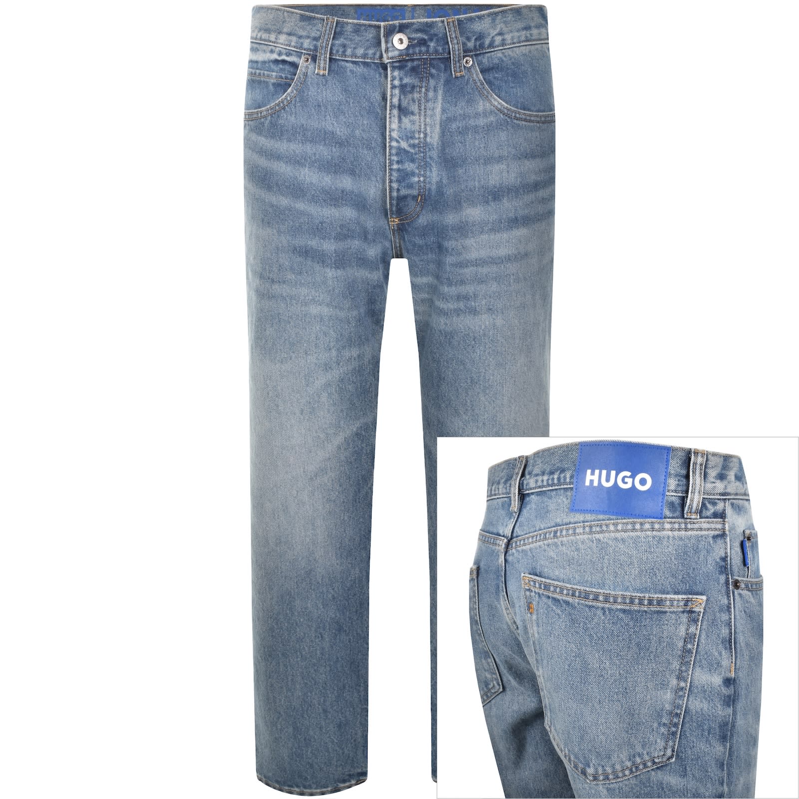 HUGO Blue Straight Fit Jonah Mid Wash Jeans | Mainline Menswear
