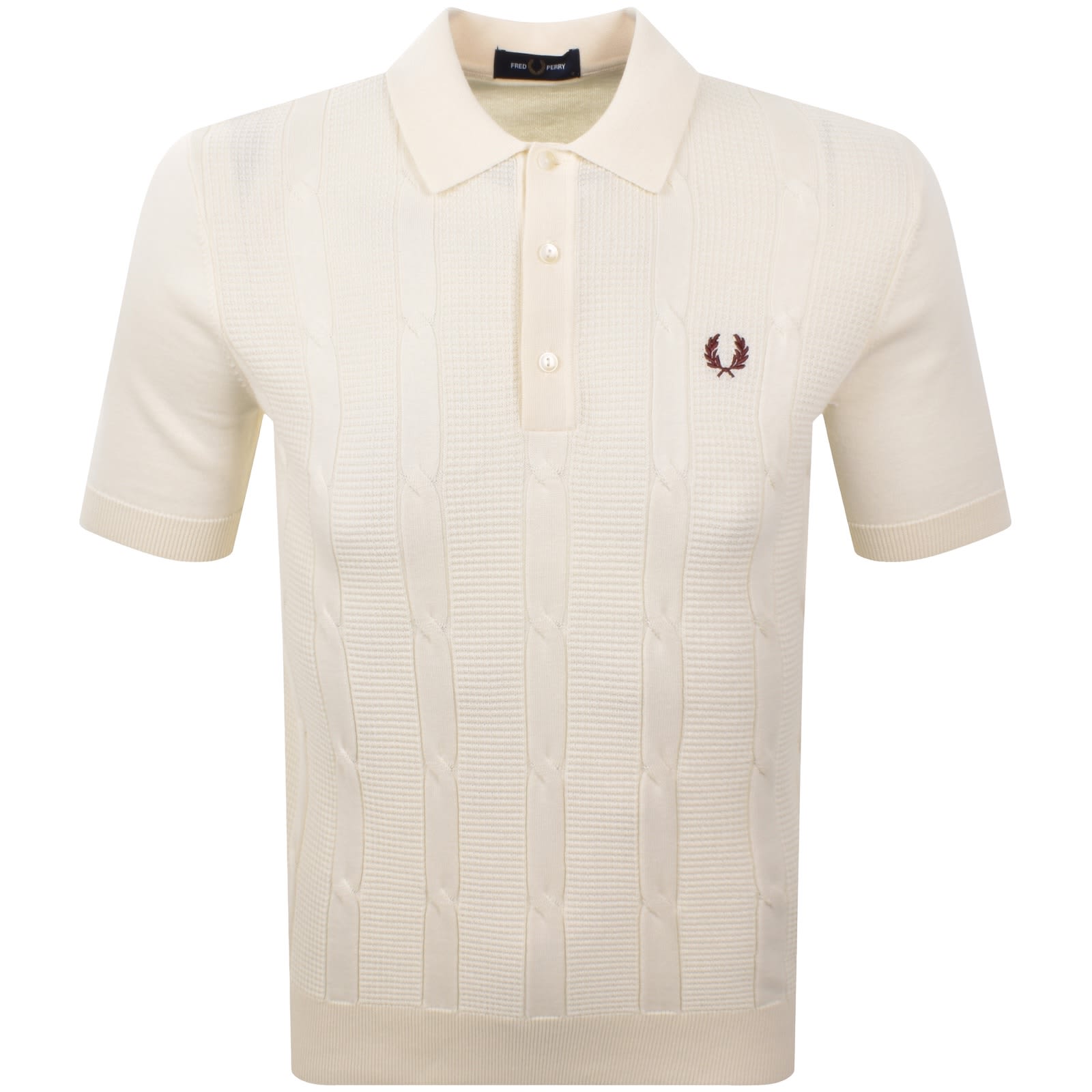 Fred Perry Cable Knit Polo T Shirt Ecru | Mainline Menswear United States