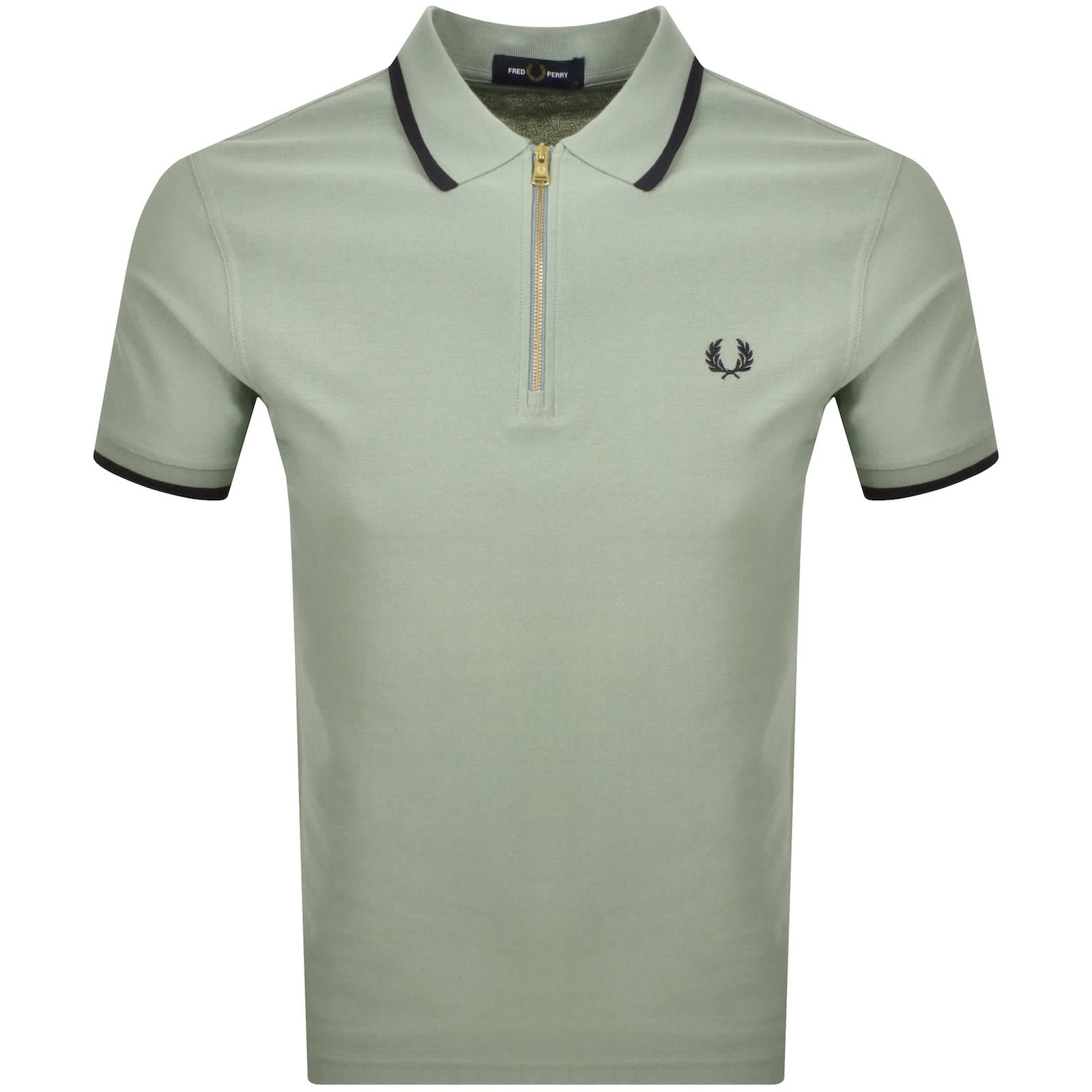 Fred Perry Zip Neck Crepe Polo T Shirt Green | Mainline Menswear United ...