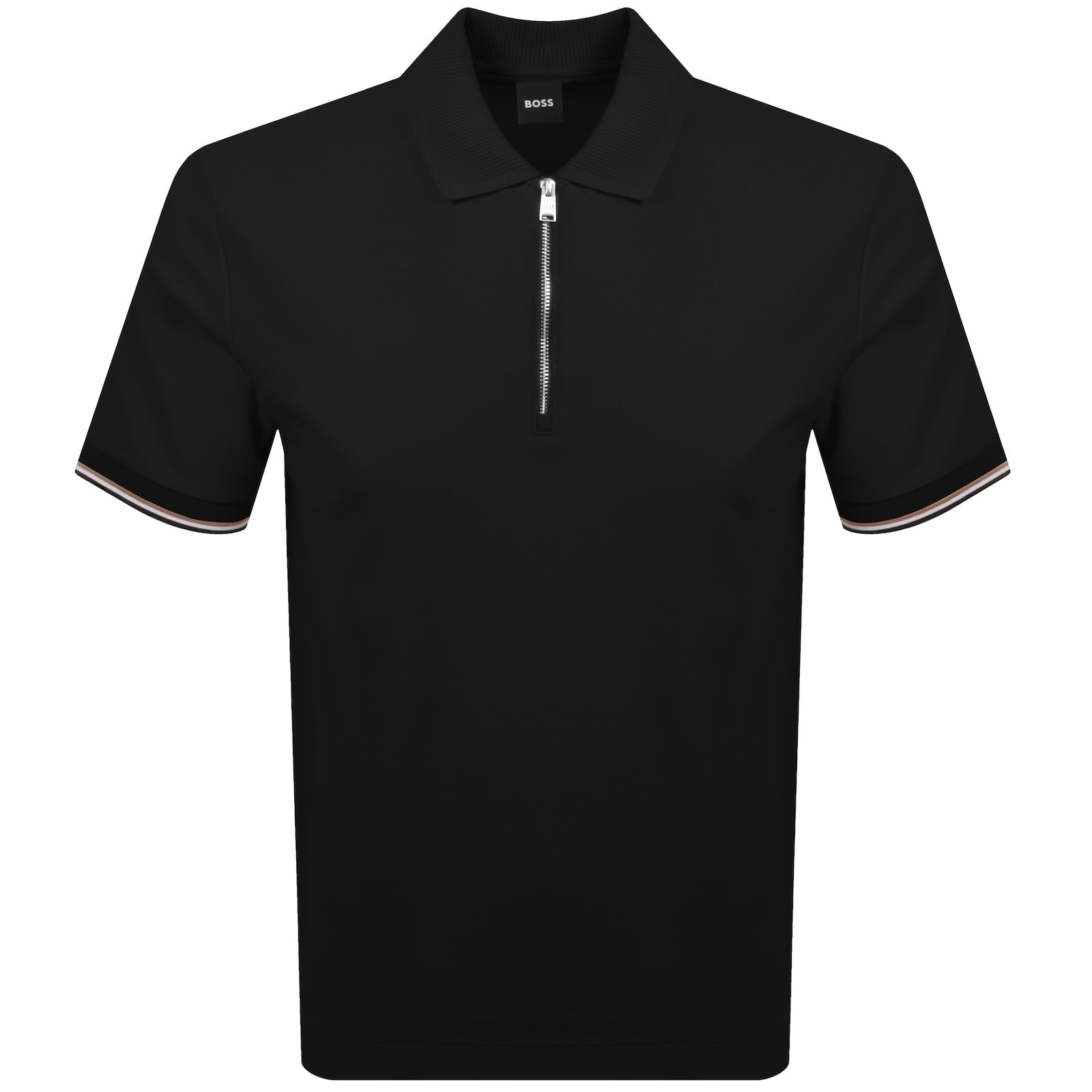 BOSS Zip Placket Polo T Shirt Black | Mainline Menswear