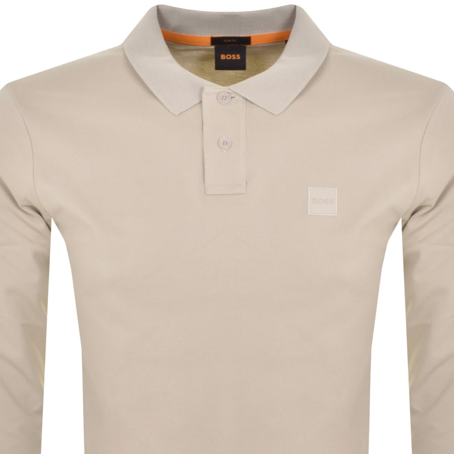 BOSS Long Sleeve Passerby Polo T Shirt Beige | Mainline Menswear