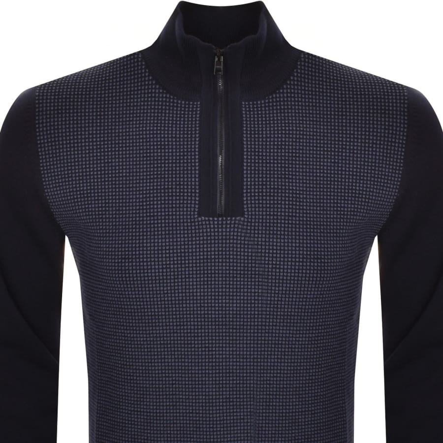 BOSS Half Zip Dambino Knit Jumper Navy | Mainline Menswear