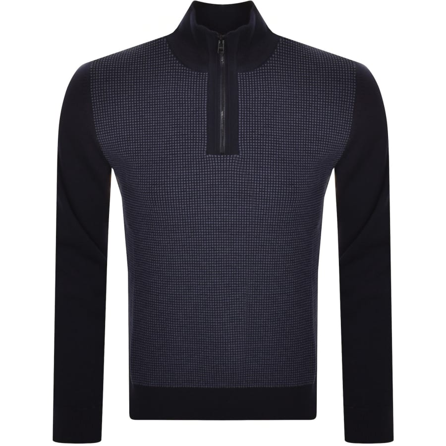 BOSS Half Zip Dambino Knit Jumper Navy | Mainline Menswear