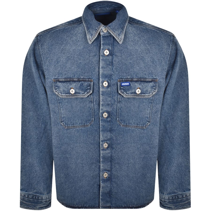 HUGO Blue Ebolt Denim Overshirt Blue | Mainline Menswear Australia