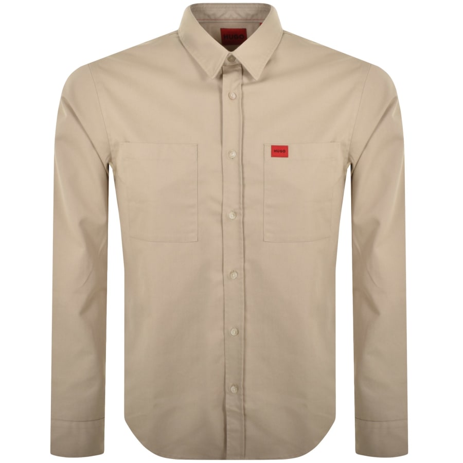 HUGO Long Sleeved Egrin Shirt Beige | Mainline Menswear Australia